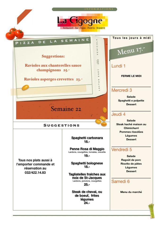 Menu at Restaurant de la Cigogne, Delémont
