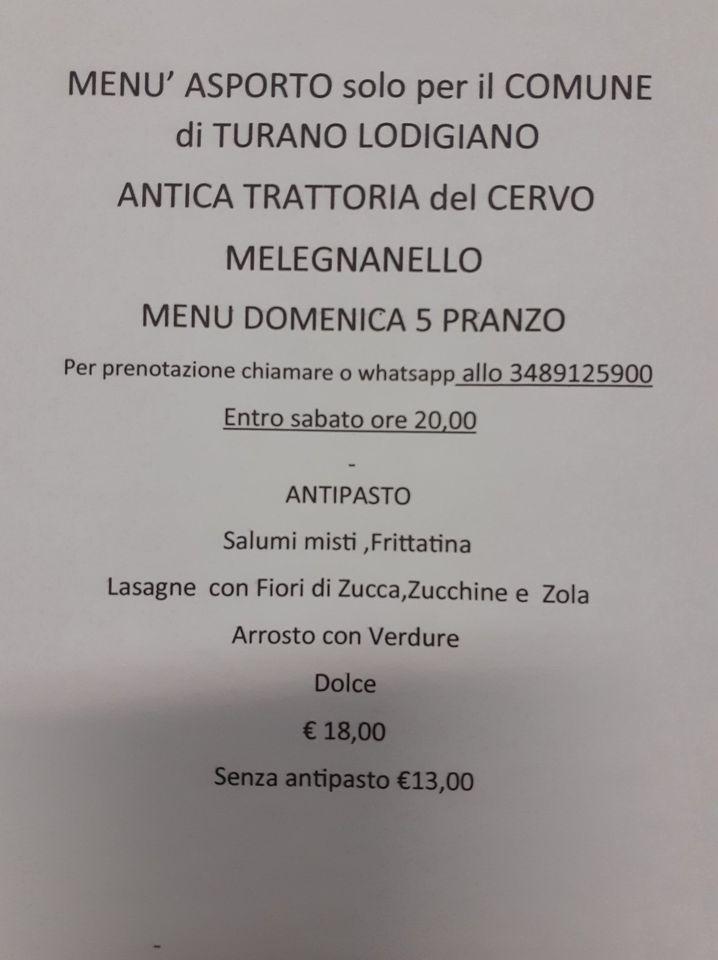 Menu da Antica Trattoria Del Cervo ristorante, Turano Lodigiano