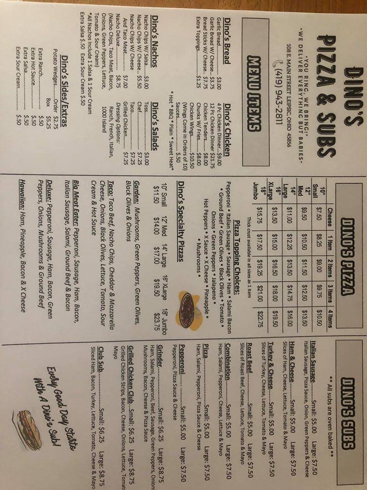 Menu at Dino's Pizzas & Subs pizzeria, Leipsic