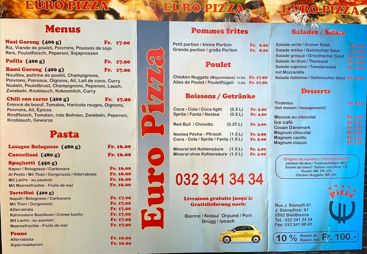 Menu at Euro Pizza Biel, Biel/Bienne