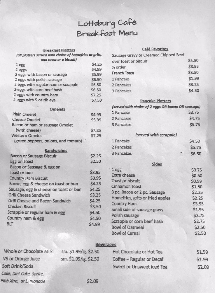 Menu at Lottsburg Cafe, Lottsburg