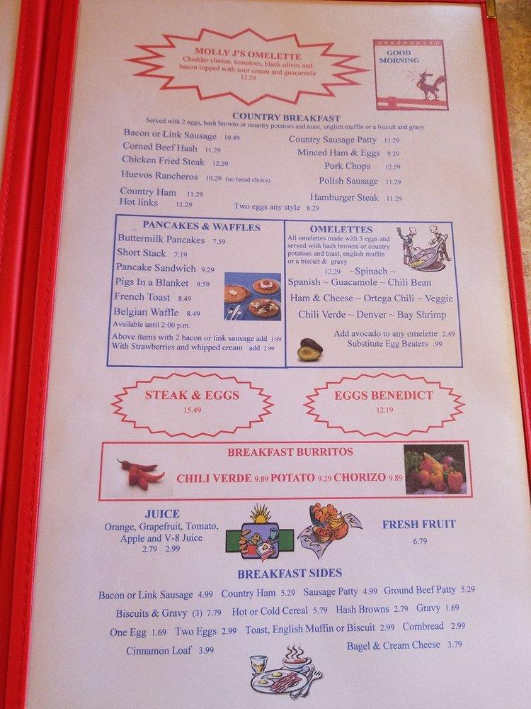 Menu at Molly J's restaurant, Bakersfield
