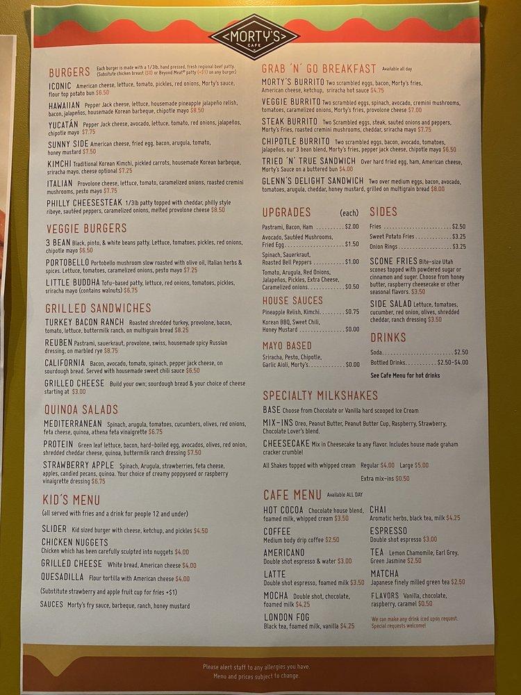 Menu at Morty's Cafe: St. George, St. George