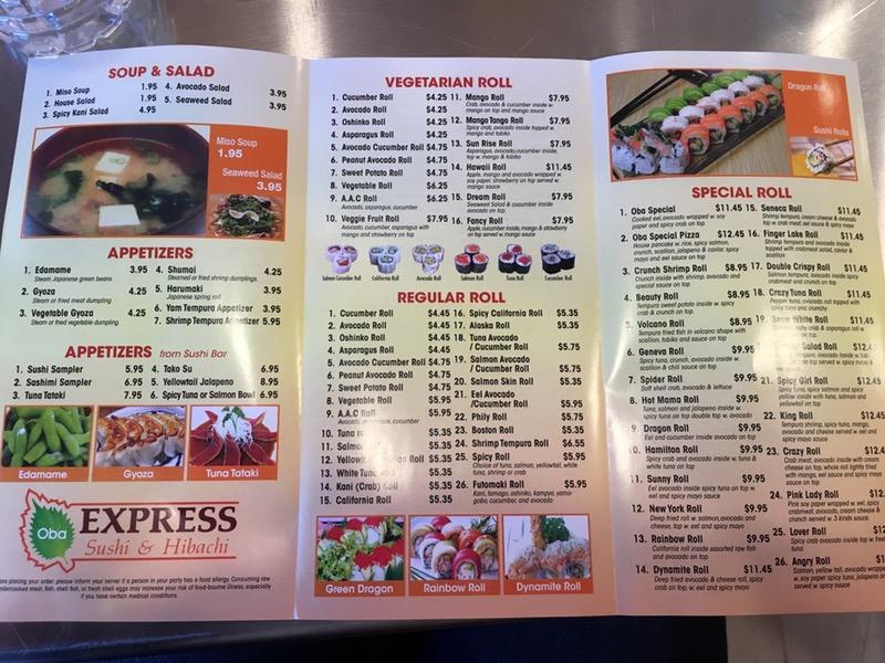 Menu at Oba Express Sushi ＆ Hibachi restaurant, Geneva