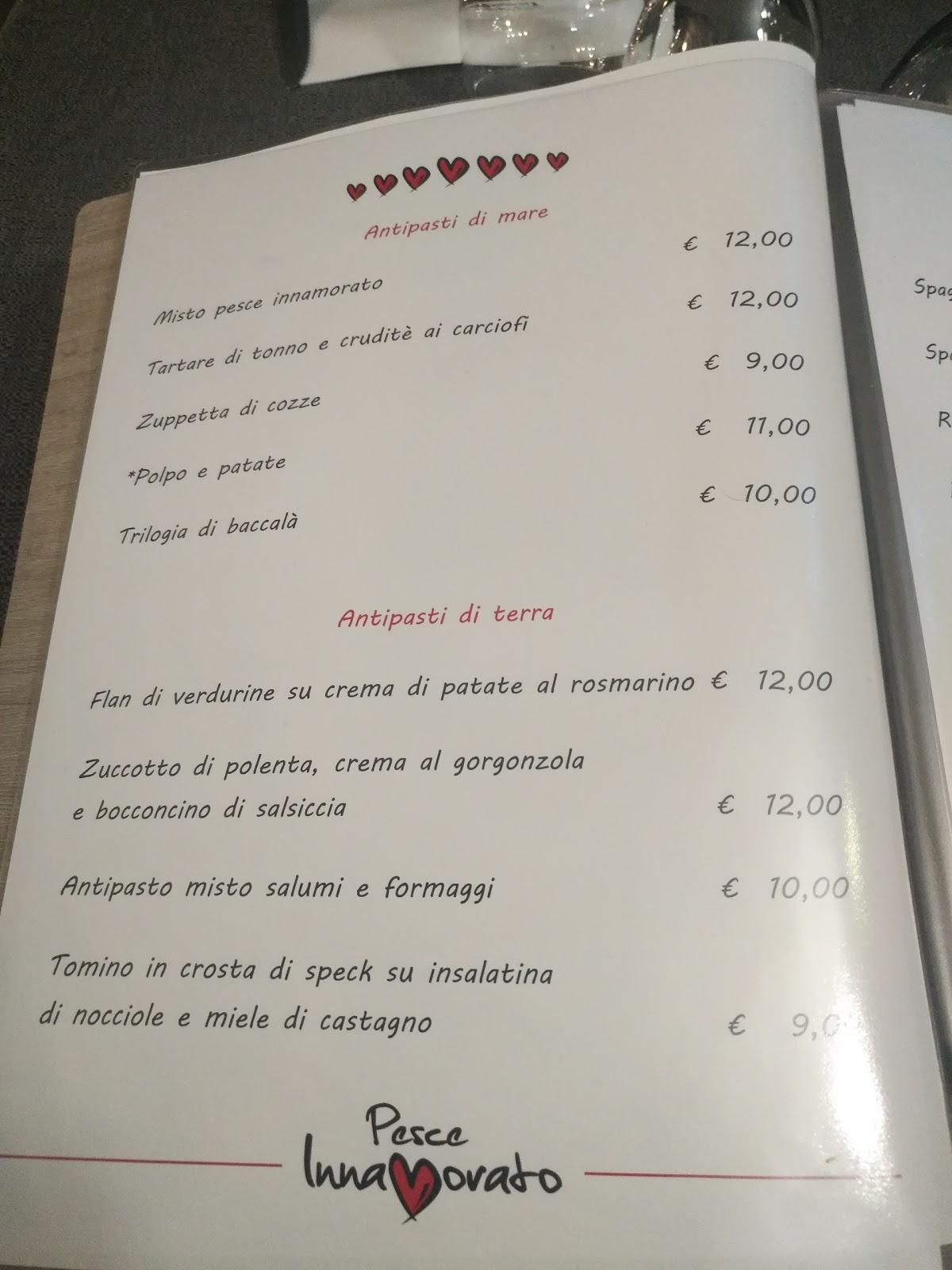 Menu at Ristorante Pizzeria Pesce Innamorato, Sanremo