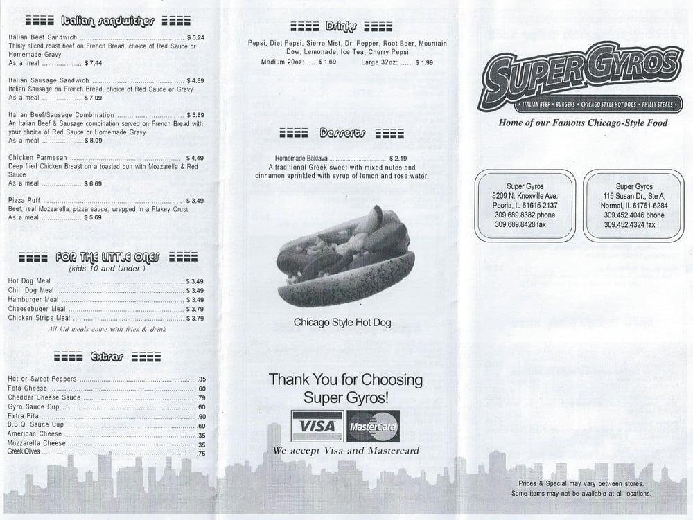 Menu at Super Gyros restaurant, Normal, 115 Susan Dr # A