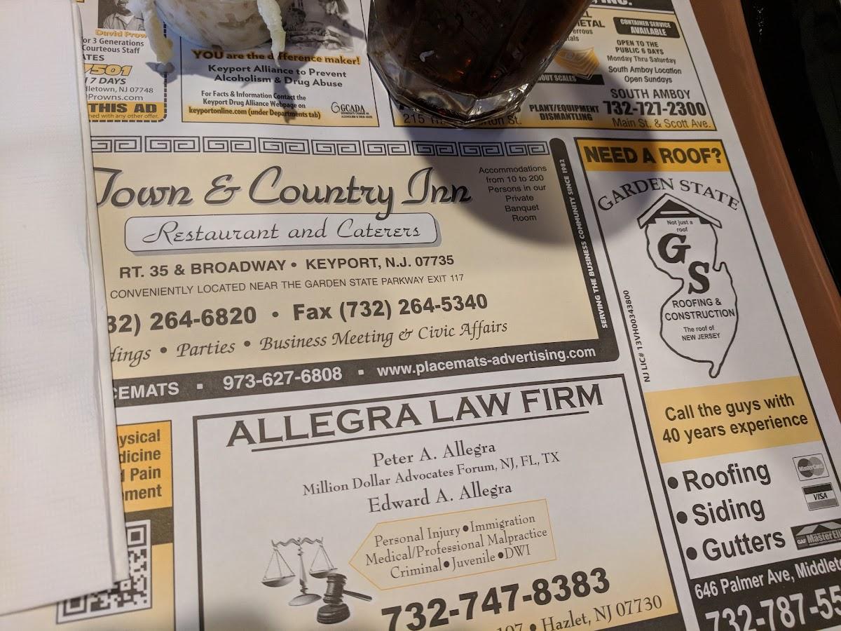 Menu at Town & Country Inn restaurant, Keyport, 48 NJ-35