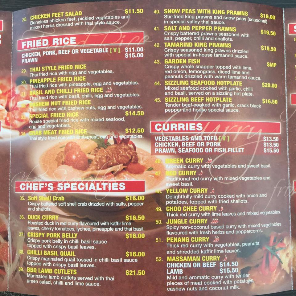 Menu at Valley Thai Restaurant, Green Valley, 19a/187 Wilson Rd