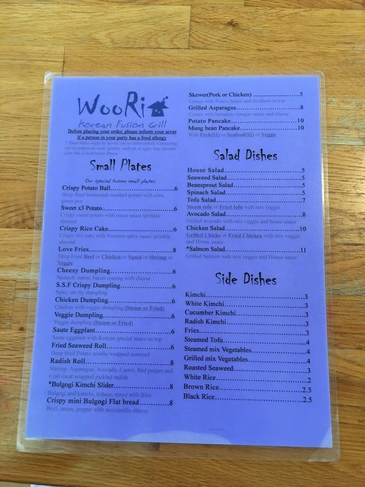 Menu at WooRi Korean Fusion Grill restaurant, Arlington