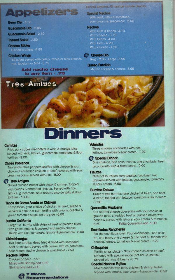 Menu at 7 Mares Mexican Restaurant, Lexington