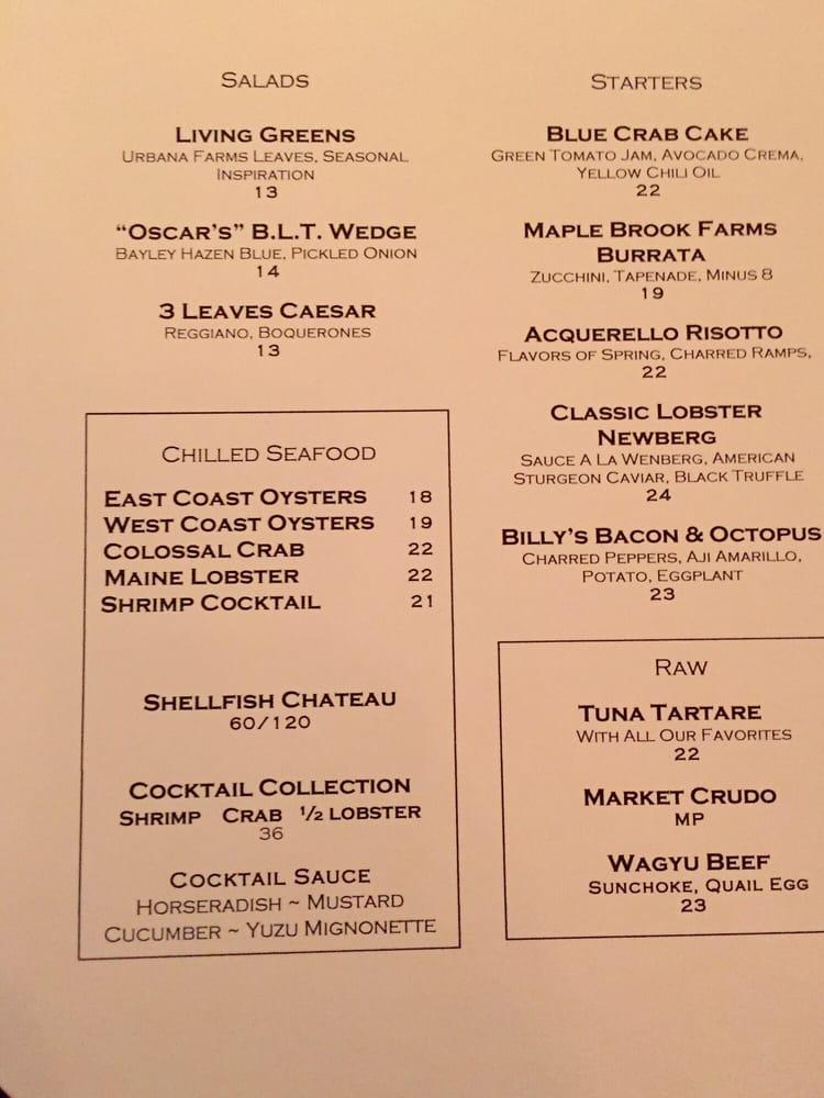 Menu at Delmonico's steakhouse, New York City
