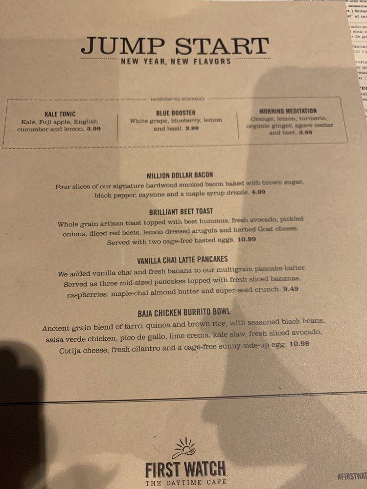 Menu at First Watch cafe, Pensacola