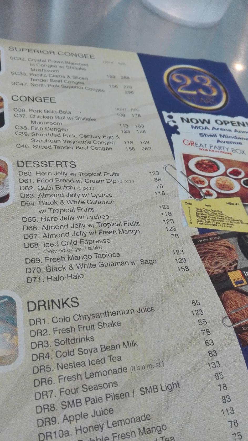 Menu at North Park Noodles restaurant, San Juan, #329 P.Guevarra Street