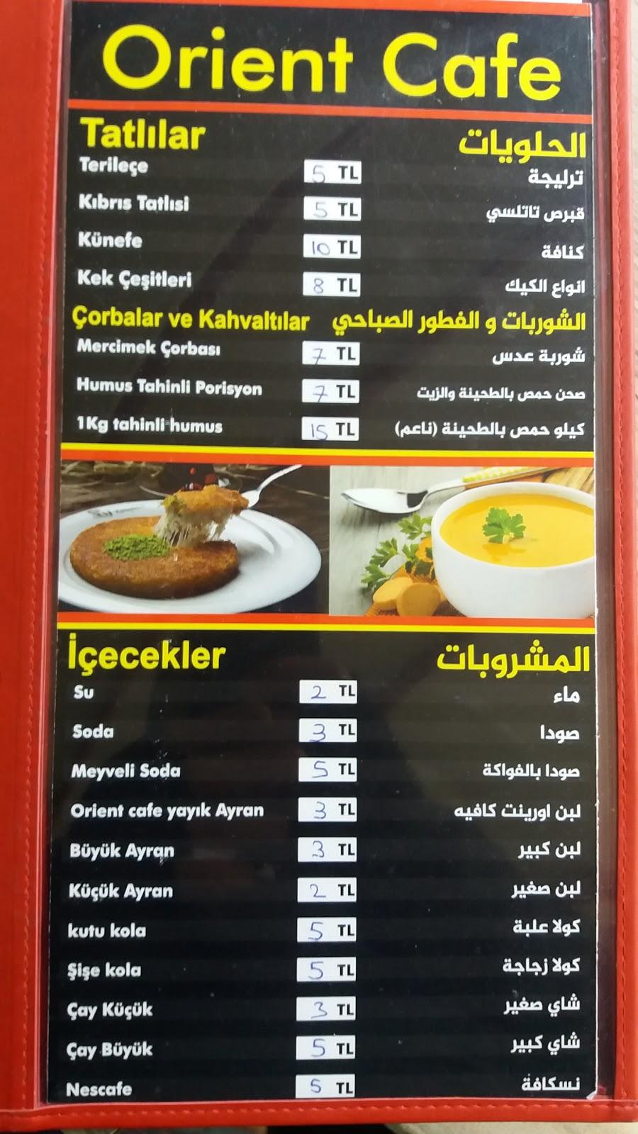 Menu at Orient Cafe, Istanbul, Şht. Pilot Mahmut Nedim Sokağı No:6