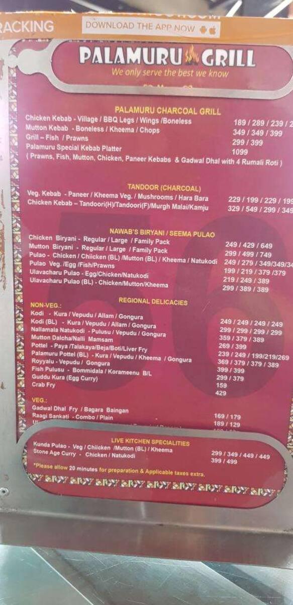 Menu at Palamuru Grill Madhapur, Hyderabad, Opposite Meridian School