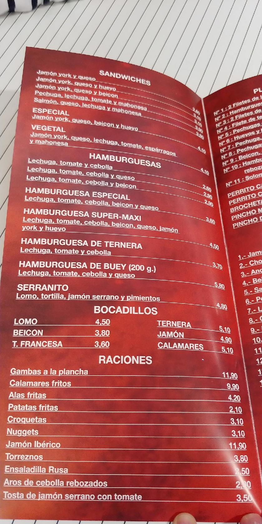 Carta de Restaurante Freiduría Condal, Benavente