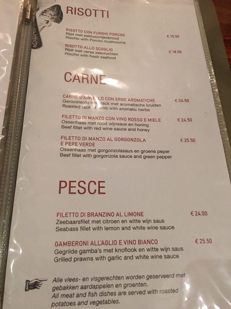 Menu at Ristorante Italia Oggi, Amsterdam, Binnen Bantammerstraat 11