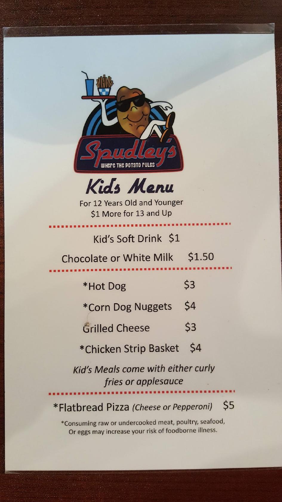 Menu at Spudley's Family Restaurant, Paola