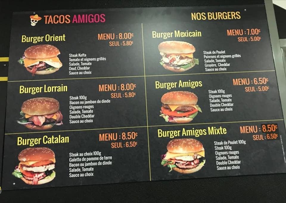 Menu au Tacos Amigos restaurant, Nancy