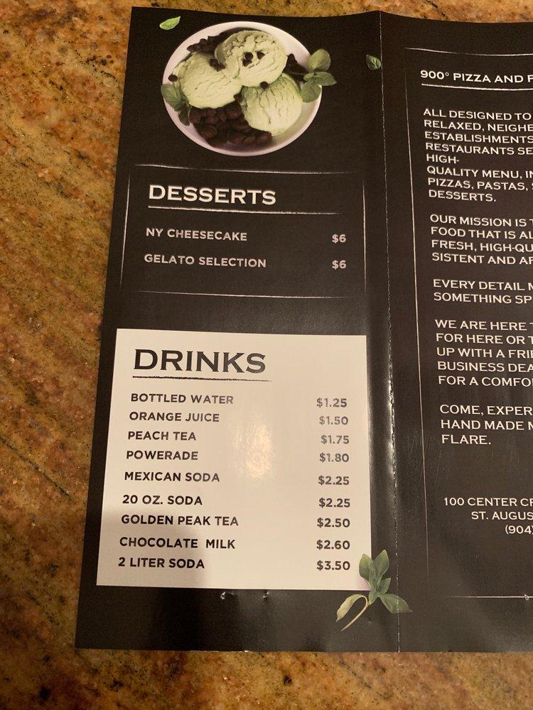Menu at 900º Pizza and Pasta pizzeria, St. Augustine