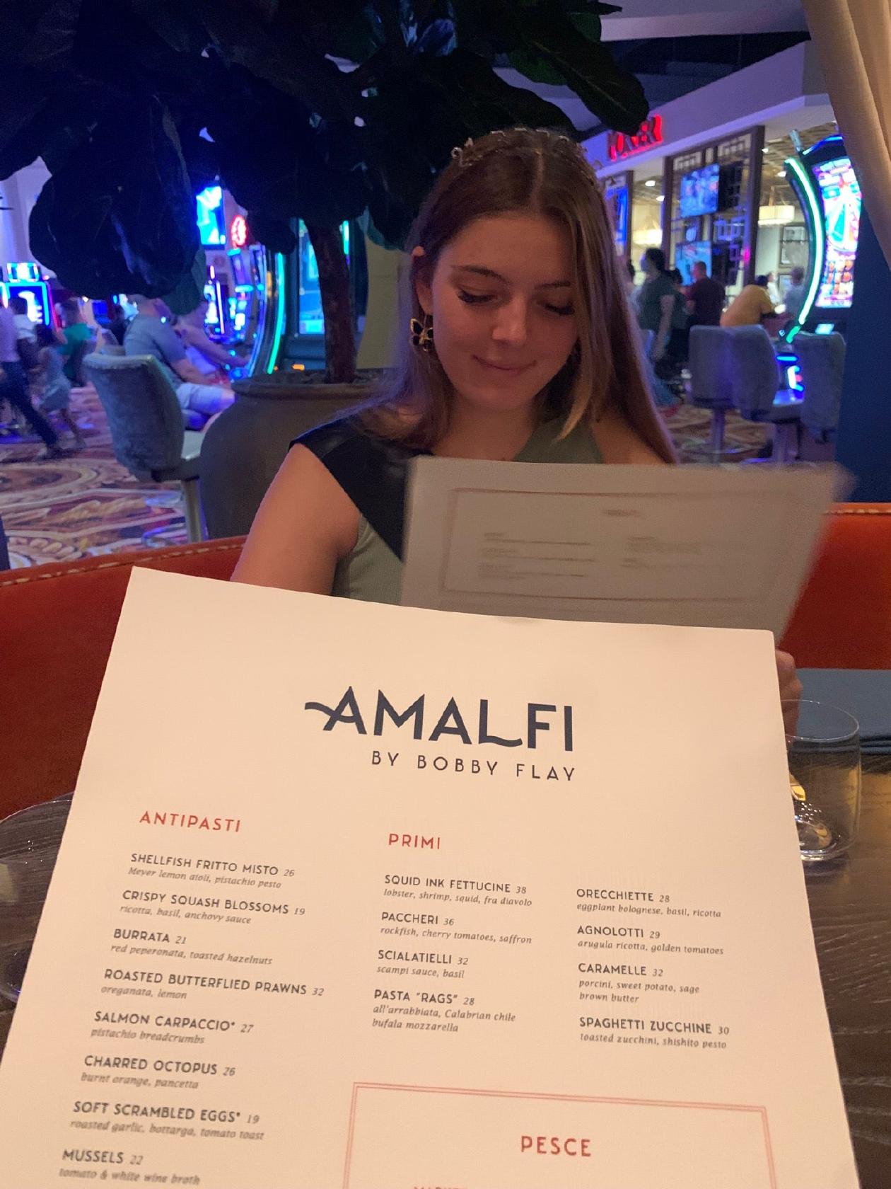 Menu at Amalfi restaurant, Las Vegas