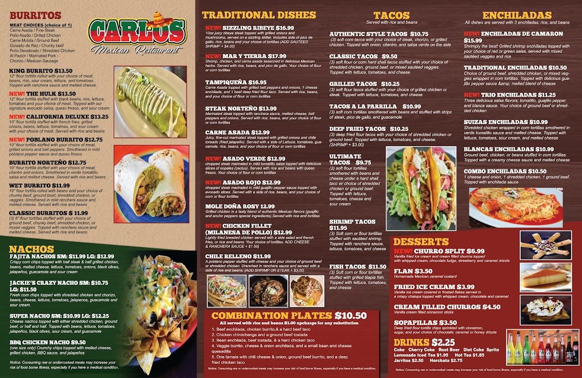 Menu at Carlos' Mexican Restaurant, Westland