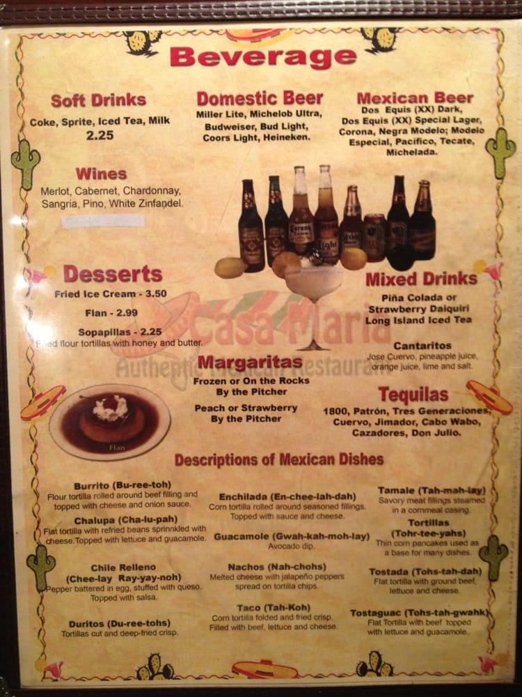 Menu at Casa Maria Mexican Restaurant, Jacksonville, -106 Old St ...