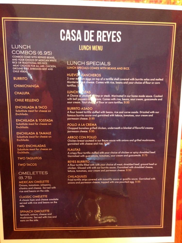 Menu at Casa de Reyes restaurant, Sweet Home