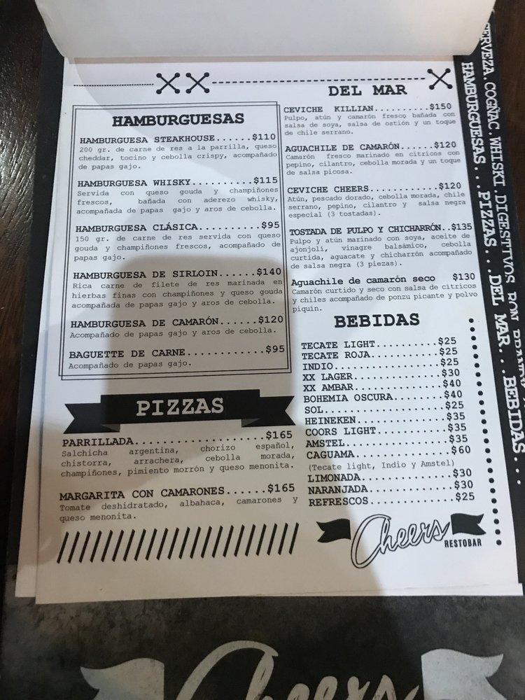 Carta de Restobar Cheers, Mazatlán