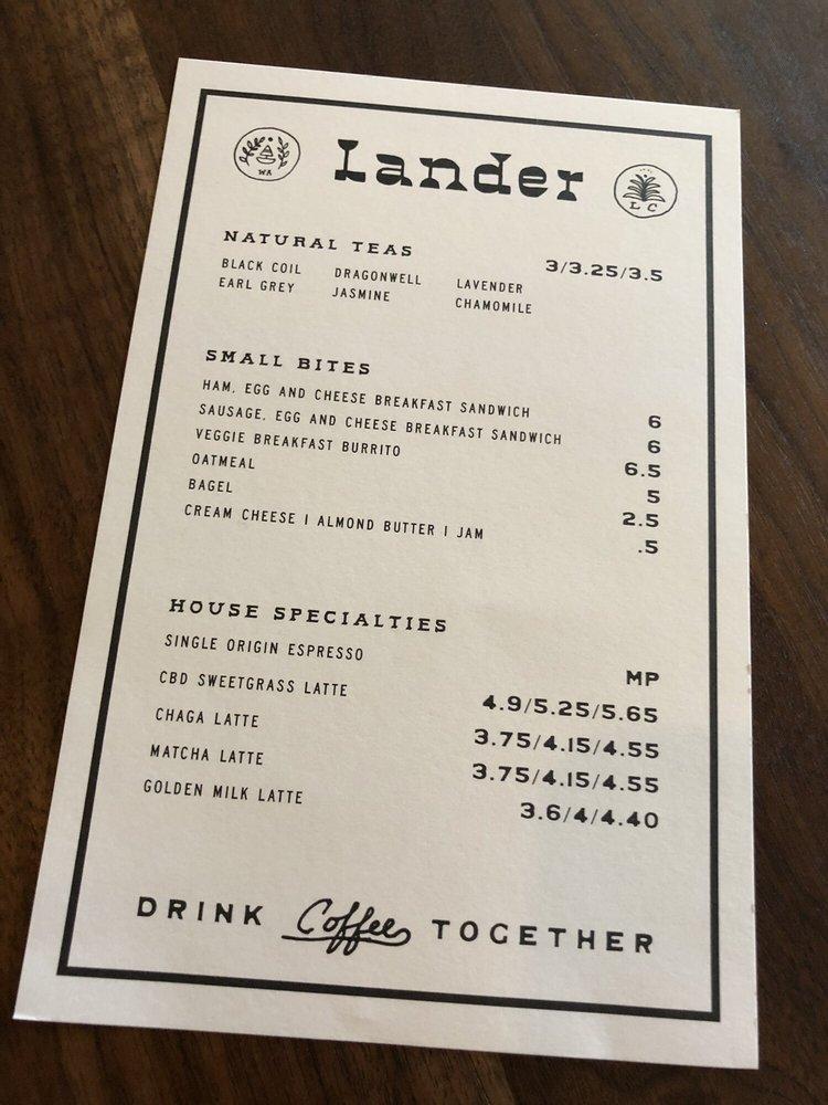 Menu at Lander Coffee cafe, Tacoma