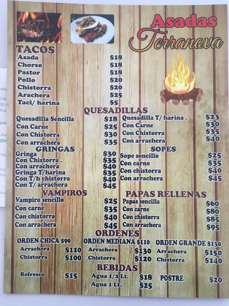 Menu at Las brasas Grill restaurant, Fraccionamiento Real del Valle