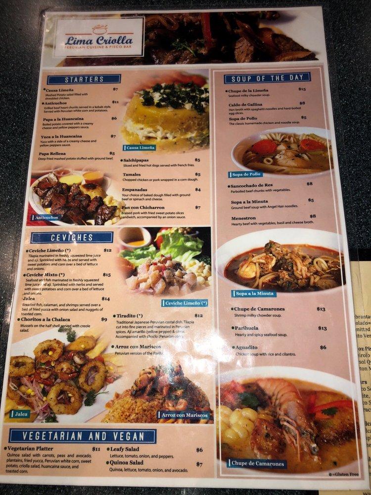 Menu at Lima Criolla restaurant, Austin