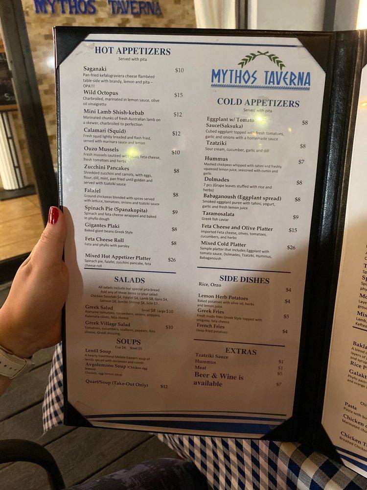 Menu at Mythos Taverna restaurant, Boca Raton