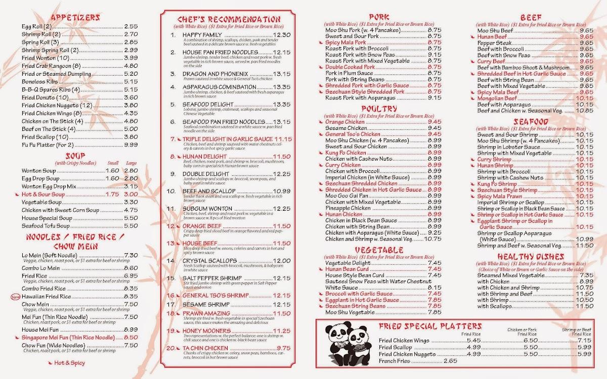Carta del restaurante New Asian Panda, Richmond