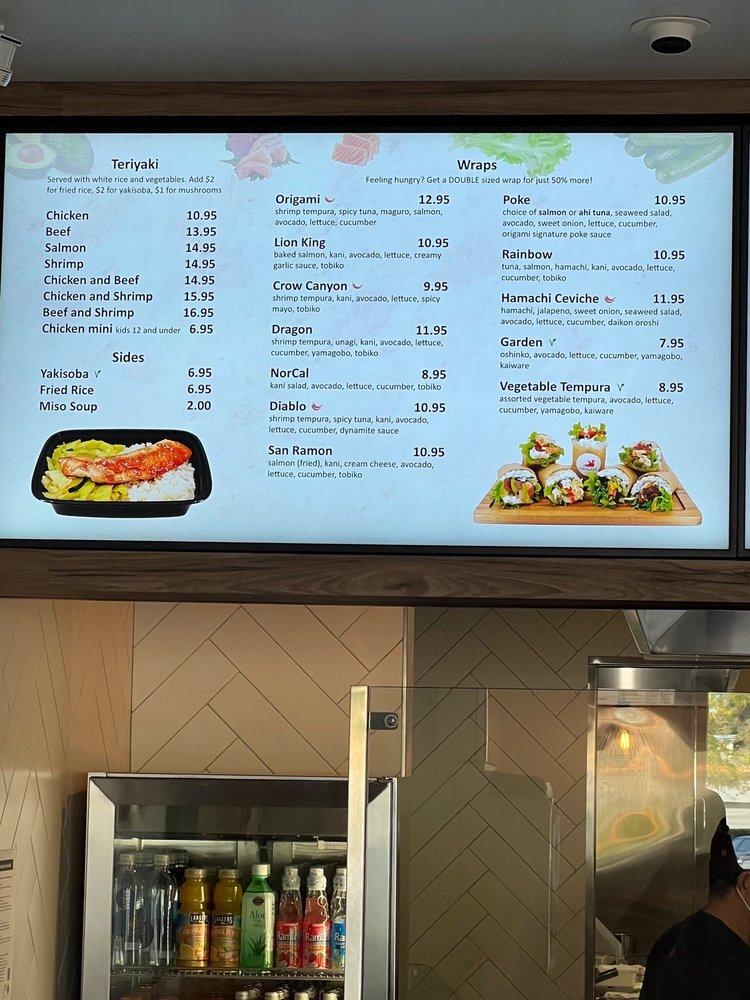 Menu at Origami restaurant, San Ramon