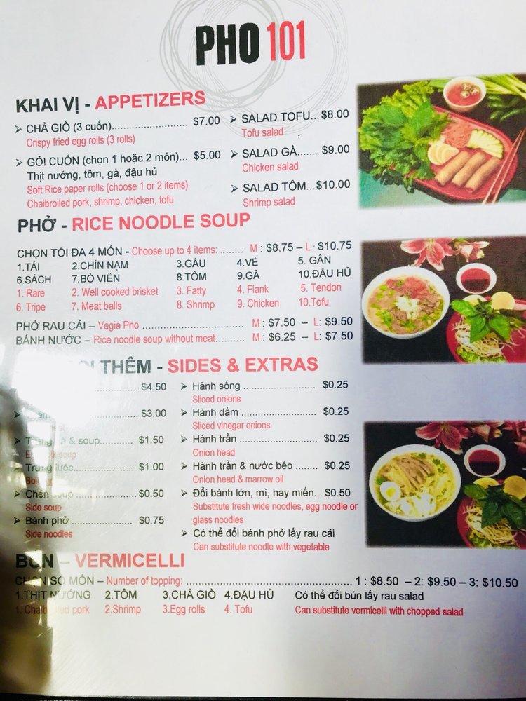Menu at Pho 101 restaurant, Westminster, Edinger Ave