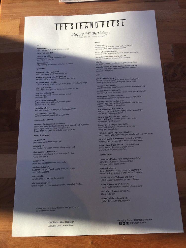 Menu at The Strand House pub & bar, Manhattan Beach