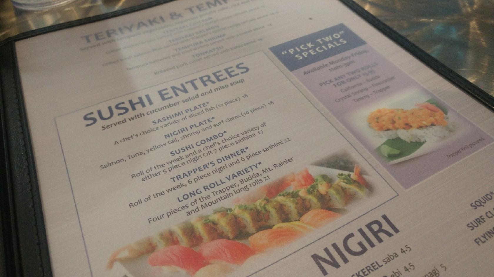 Menu at Trapper's Sushi - Parkland restaurant, Tacoma, 323 Garfield St ...