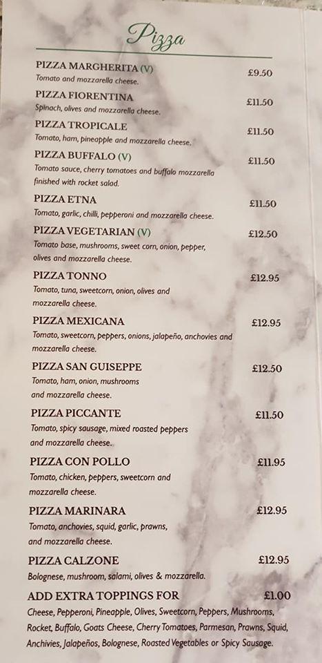 Menu at Amici restaurant, Coleford