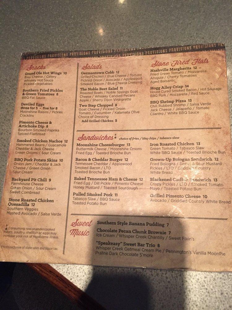 Menu at Barlines at Omni Nashville Hotel, Nashville