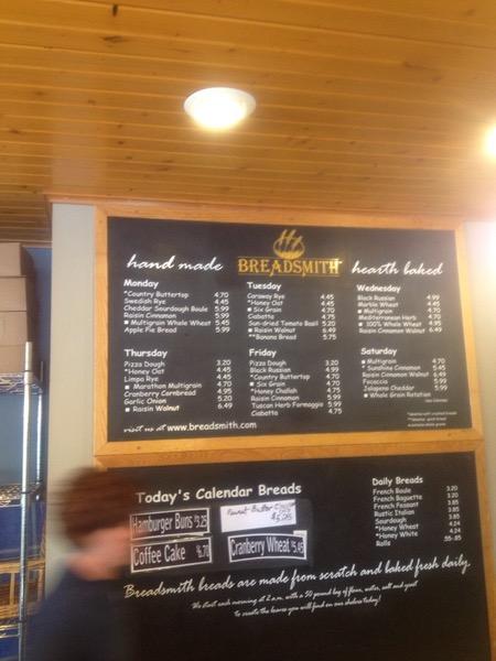 Menu at Breadsmith, Sioux Falls, 609 W 33rd St