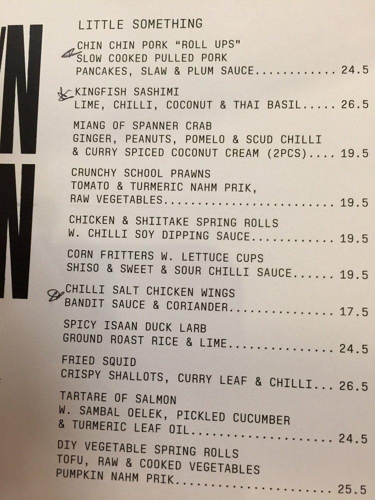 Menu at Chin Chin restaurant, Melbourne