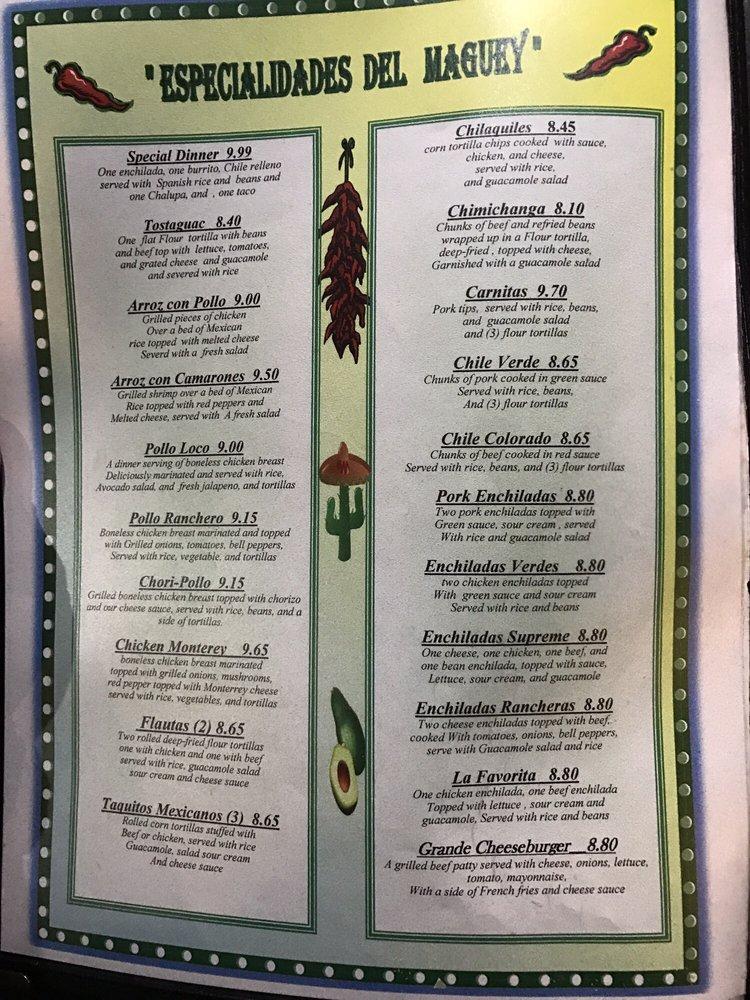 Menu at El Maguey restaurant, Winfield, Quail Ridge Dr