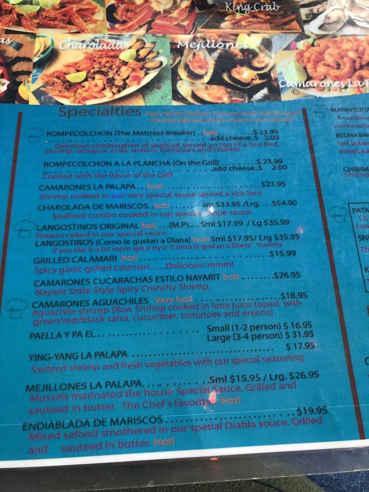 Menu at La Palapa restaurant, Chicago, W 34th St