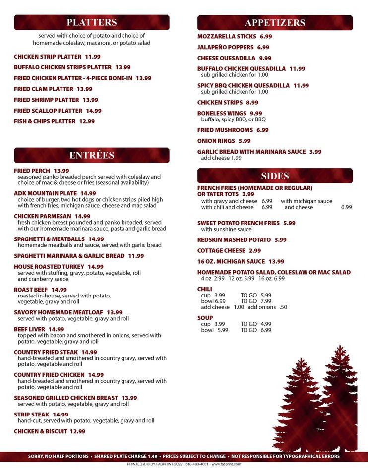 Menu at Michigans Plus restaurant, Plattsburgh