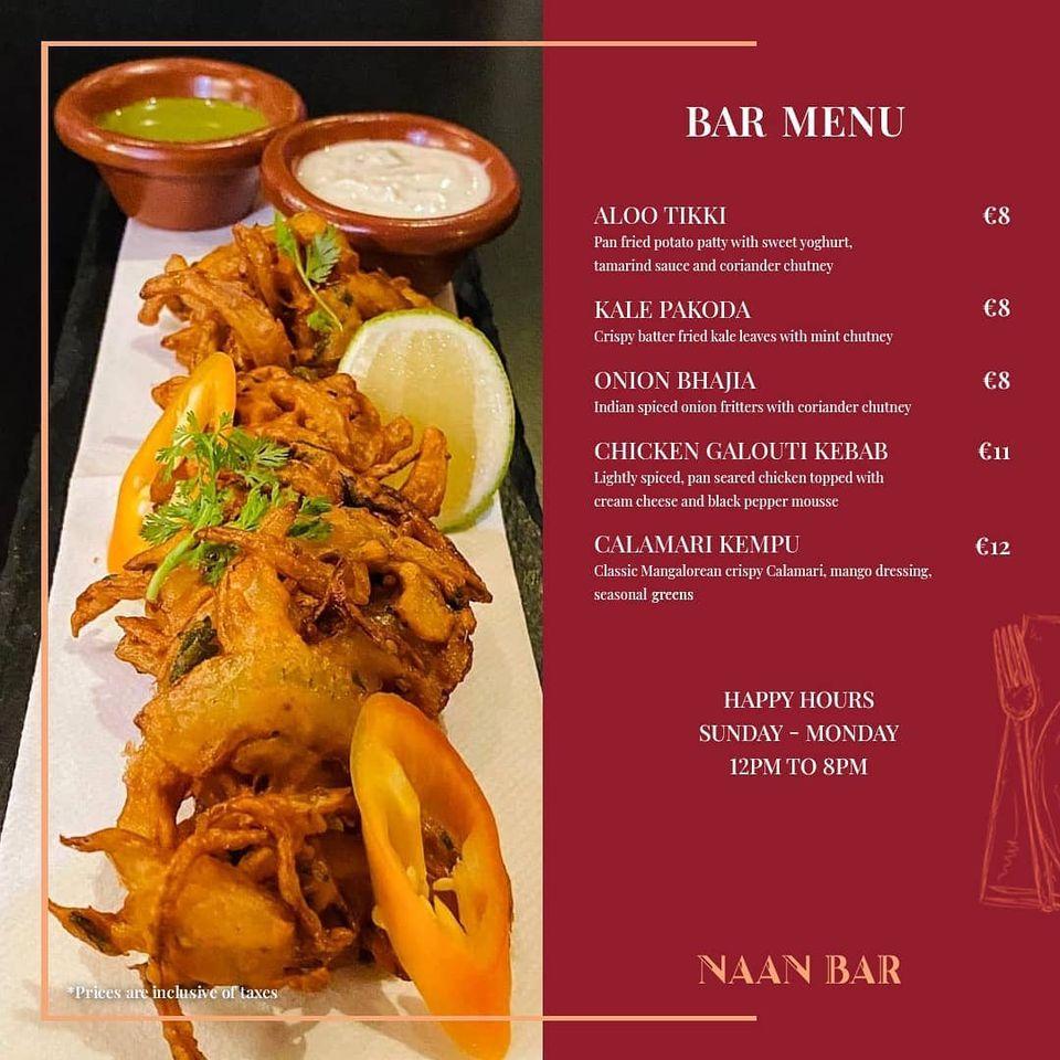 Menu at Naan Bar, Valletta