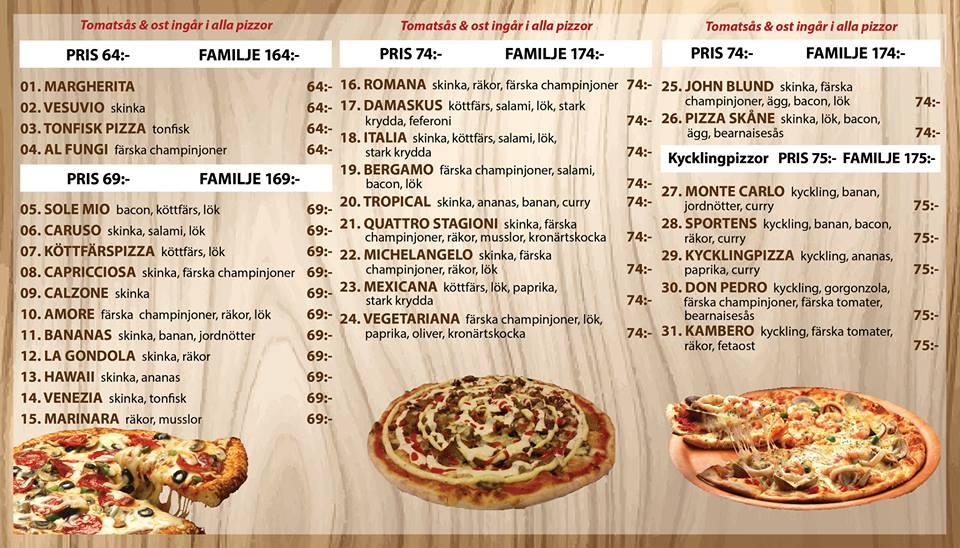 Menu at Palermo Pizzeria, Helsingborg