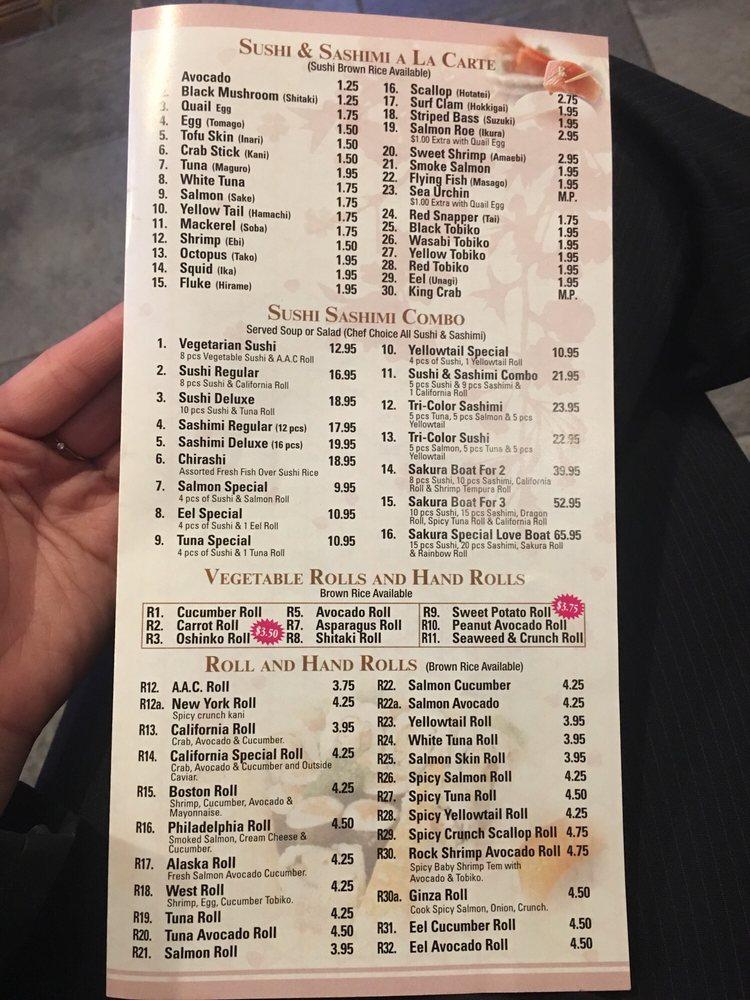 Menu at Sakura Japanese restaurant, New York City, Avenue U #5802