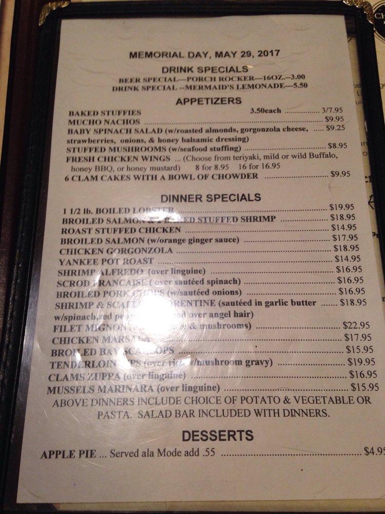 Menu at Sam's Inn restaurant, Warwick