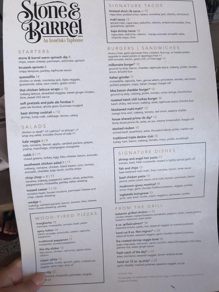 Menu at Stone & Barrel, an IronOaks Taphouse, Sun Lakes, S E J Robson Blvd